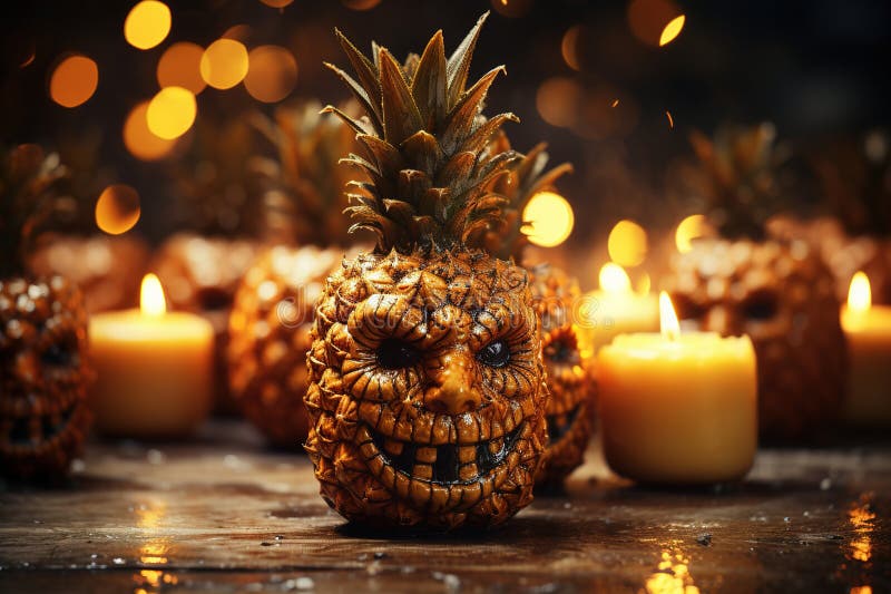 Pineapple is a Halloween Monster. Template for a Greeting Card Stock ...