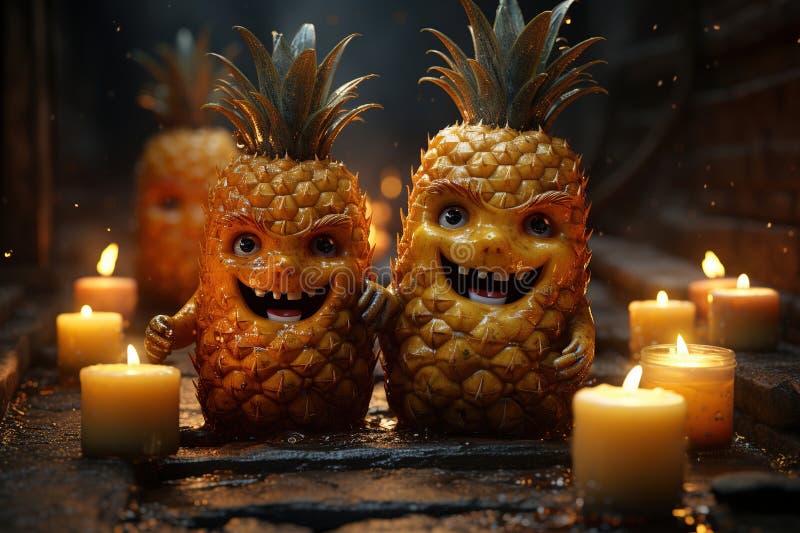 Pineapple is a Halloween Monster. Template for a Greeting Card Stock ...