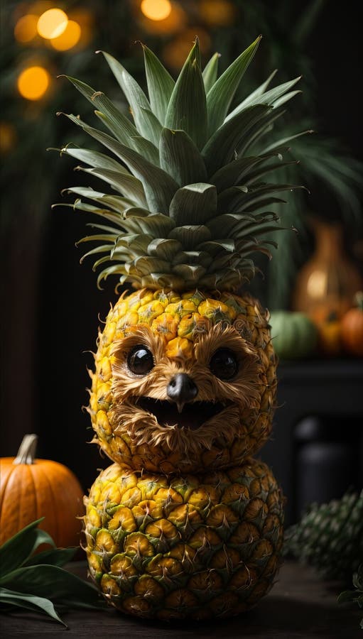 Pineapple is a Halloween Monster. Template for a Greeting Card ...