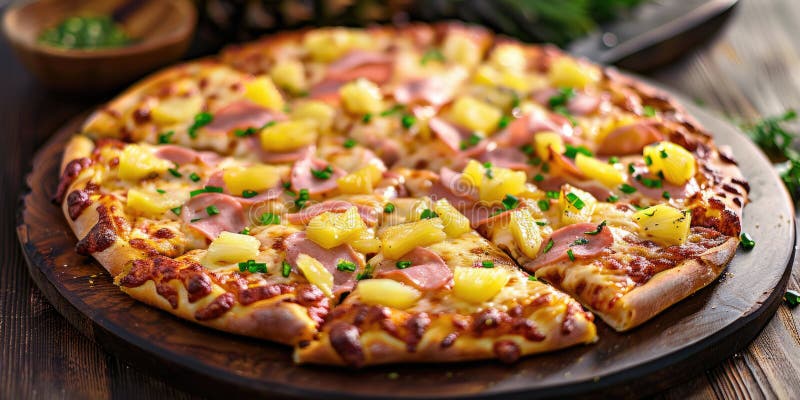 Pineapple Ham Pizza stock photo. Image of cuisine, generated - 374808872