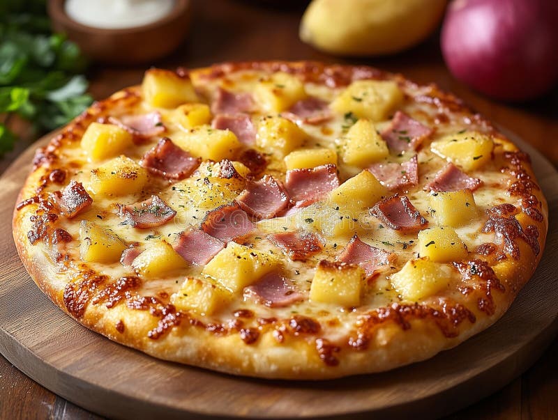 Pineapple Ham Pizza in Warm Light Stock Illustration - Illustration of ...