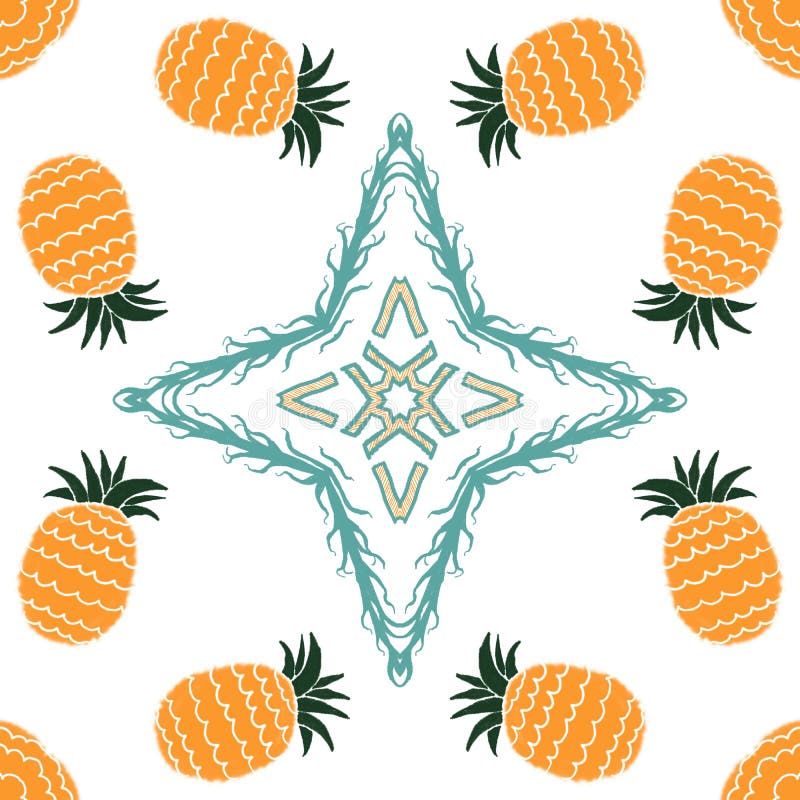 Pineapple Hand Draw Wallpaper Pattern Stock Illustration - Illustration ...