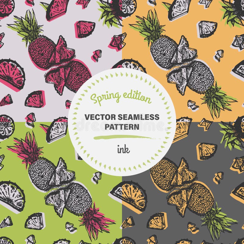 Pineapple Pattern Spring Set Stock Vector - Illustration of decoration ...