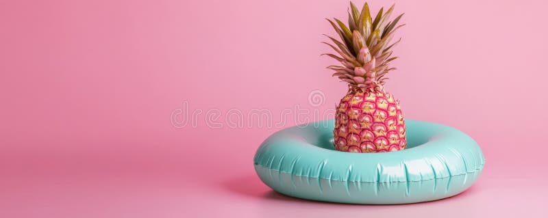 Pineapple in Inflatable Pool Ring on Pink Background, Playful Summer ...