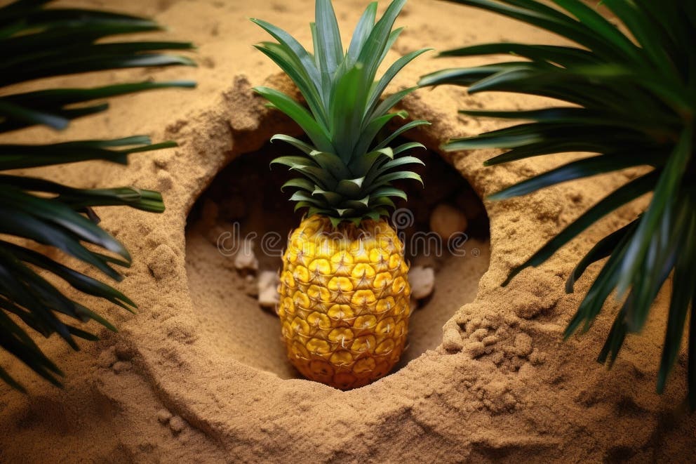 A Pineapple Inside a Small, Sand-made Pit in a Sandbox Stock Image ...