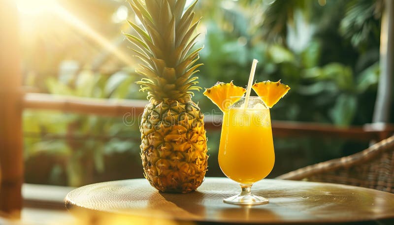 Pineapple Juice on Table with Sun Rays Stock Illustration ...