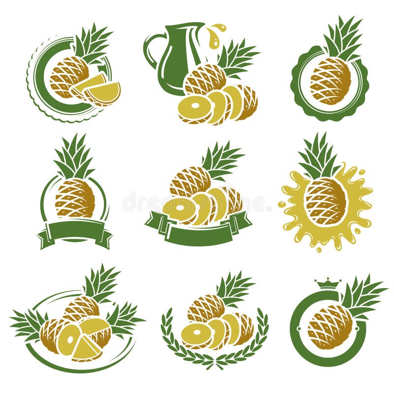 Pineapple Labels and Elements Set. Vector Stock Vector - Illustration ...