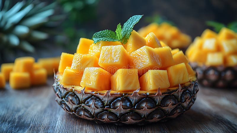 Pineapple Mango Juice in a Carved Pineapple Shell. Stock Illustration ...