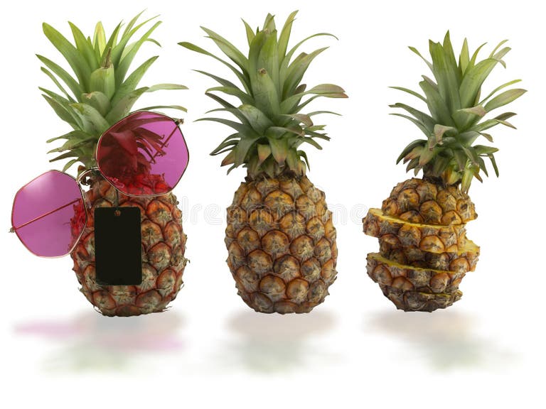 Pineapple Many Forms on a White Background,with Clipping Path Stock ...