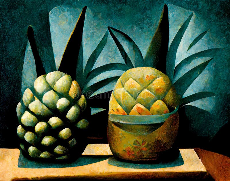 Pineapple Painted in Expressionistic Style on Canvas Stock Illustration ...