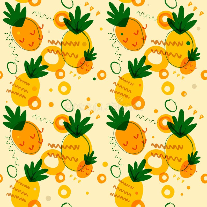 Pineapple Pattern. Abstract Pineapples, Yellow Drawn in the Style of a ...