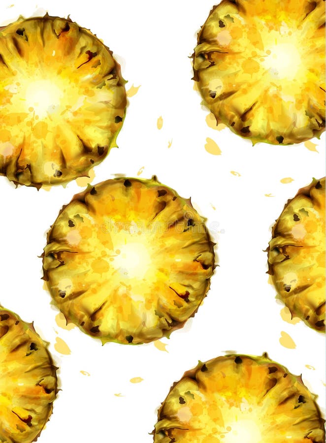 Pineapple Pattern Vector Watercolor. Summer Texture Backgrounds Stock ...