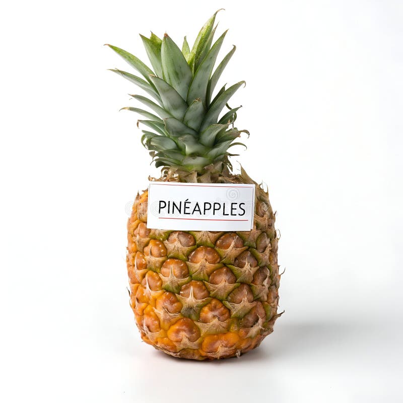 Pineapple with "Pineapples" Label Isolated on White Background Stock ...