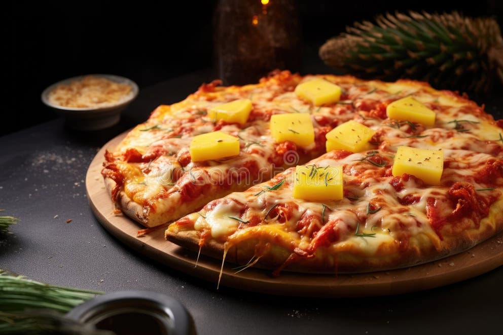 A Pineapple Pizza with a Missing Slice, Displaying the Cheesy String ...