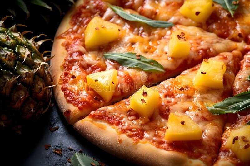 Pineapple Pizza with Mozzarella Cheese and Pineapple, Close Up Stock ...