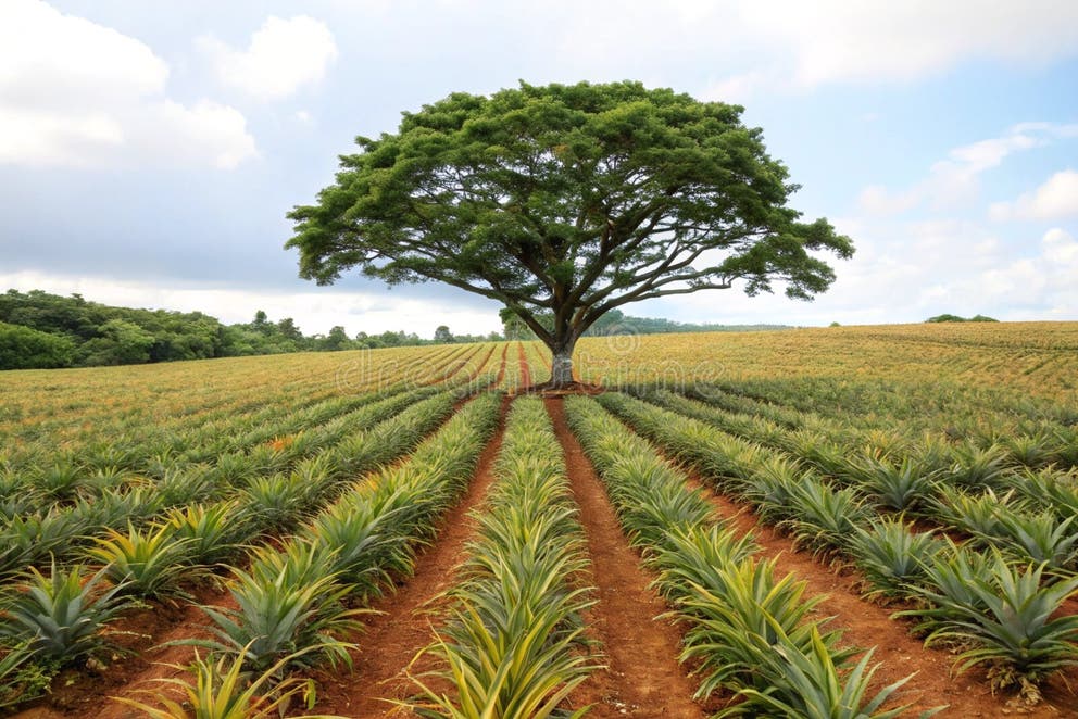 Pineapple Plantations in Rows Stock Illustration - Illustration of ...