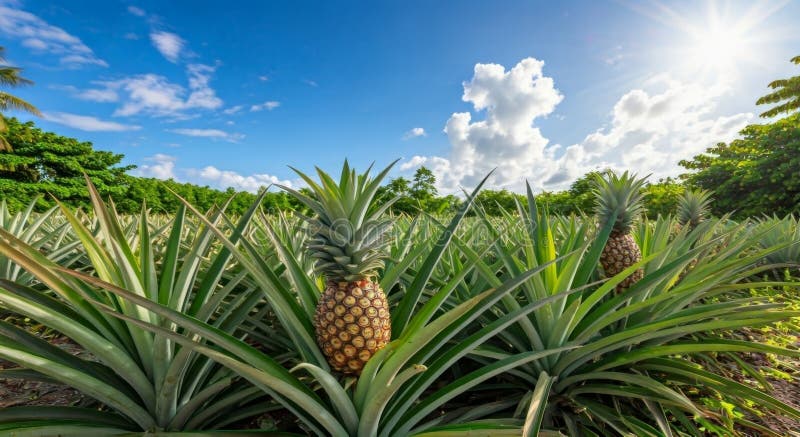 Pineapple Plants Growing on a Tropical Farm Ok Stock Illustration - Illustration of natural ...