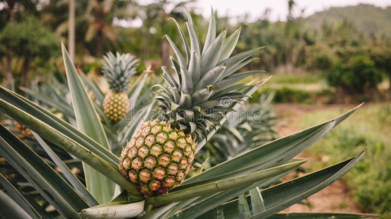 Pineapple Plants Growing on a Tropical Farm Ok Stock Illustration - Illustration of fresh, juicy ...