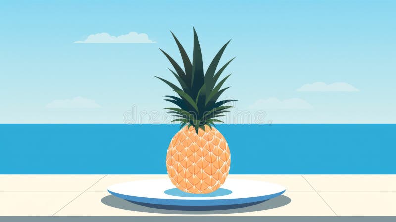 Pineapple on the Plate: Low Resolution Flat Drawing by the Sea Stock ...