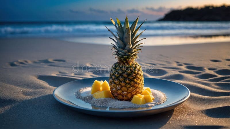 Exotic Pineapple Sunset Beach Treat Stock Illustration - Illustration ...