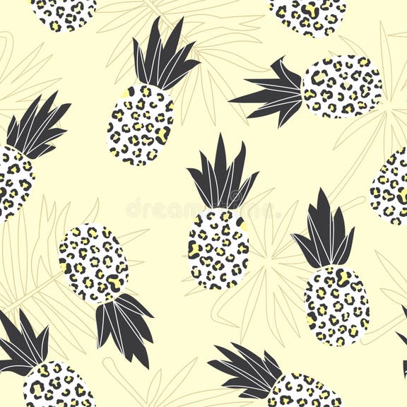 Pineapple Seamless Abstract Pattern with Leopard Print. Texile, Fabric ...