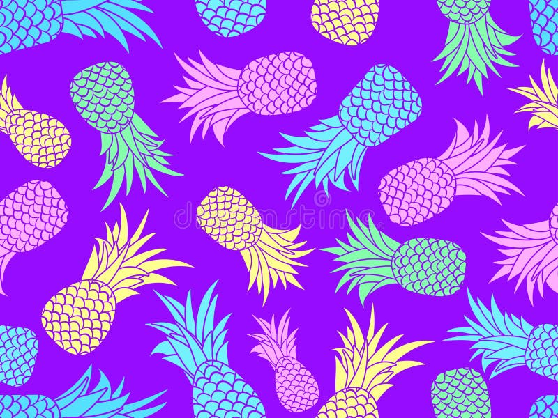 Pineapple Seamless Pattern. Multi-colored Pineapples on a Purple ...