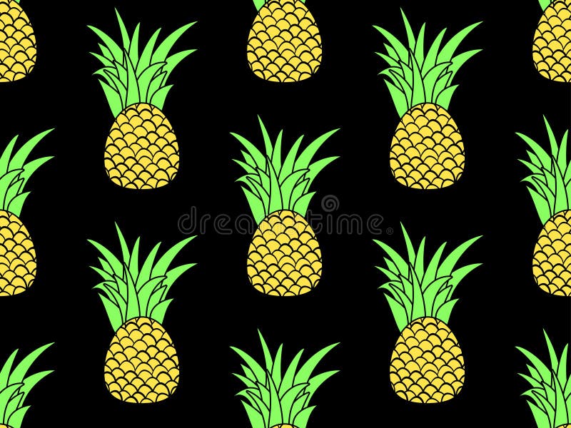 Pineapple Seamless Pattern. Summer Fruit Pattern. Pineapple Fruit on Black Background Stock ...