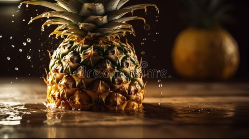 A Pineapple is Sitting on a Table with Water Dripping from it Stock ...