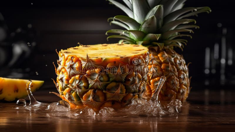 A Pineapple is Sitting on a Table with Water Dripping from it. Stock ...