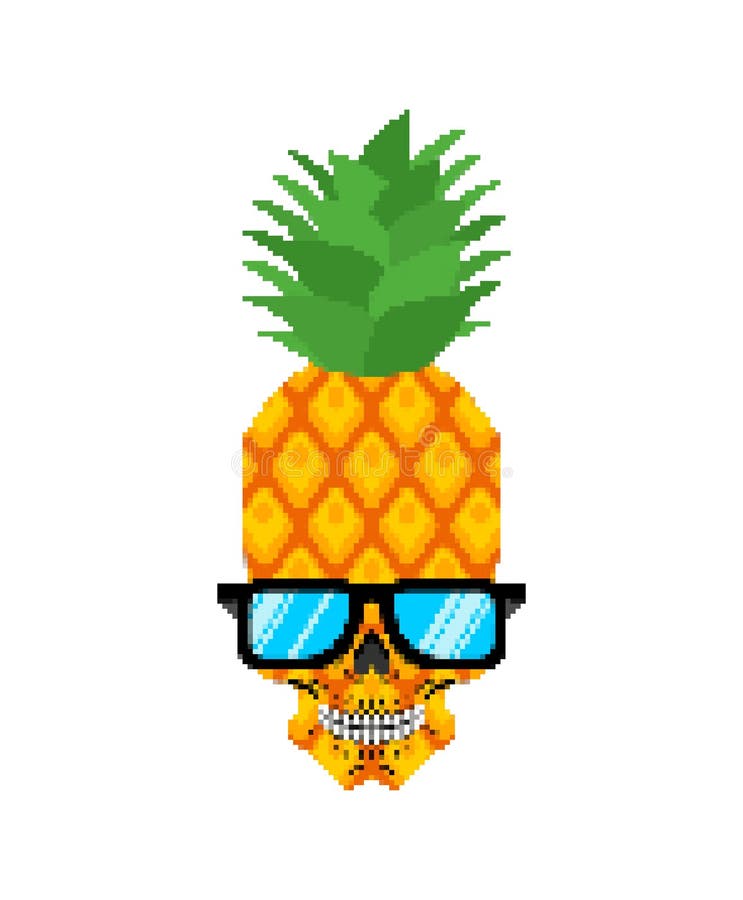 Pineapple Skull Pixel Art. Skeleton Head and Tropical Fruit 8 Bit Stock ...