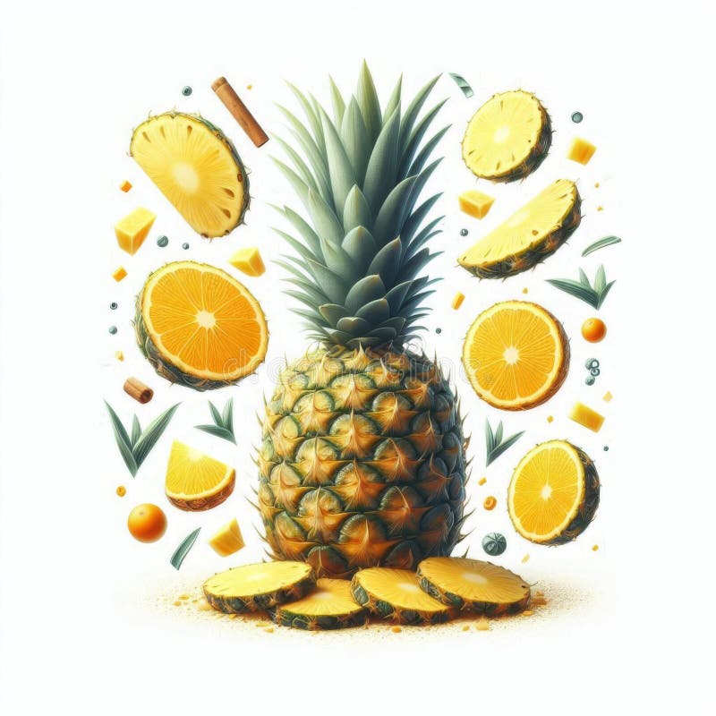 Pineapple Slices Cut from Whole Fruit on White Background Ok Stock ...