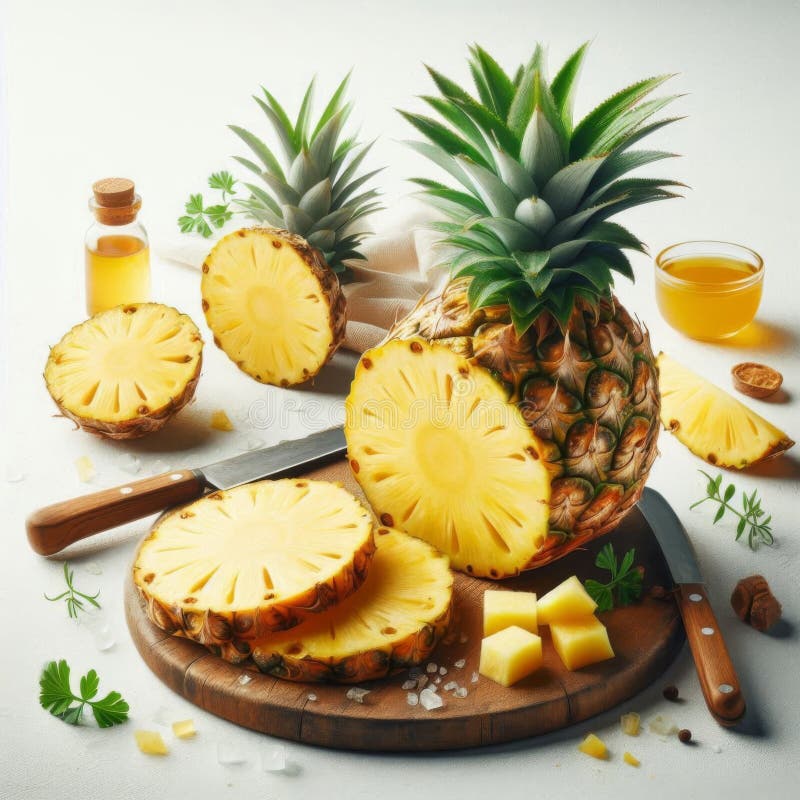 Pineapple Slices Cut from Whole Fruit on White Background Ok Stock ...
