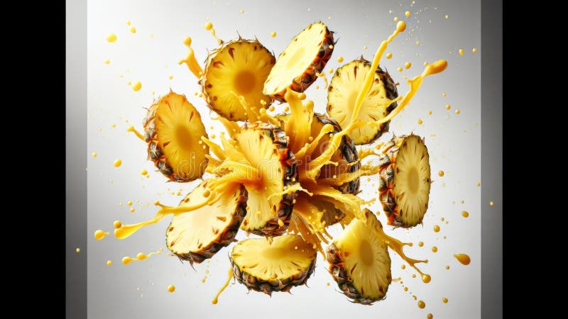 Pineapple Slices and Juice Explosion on White Background Ok Stock ...