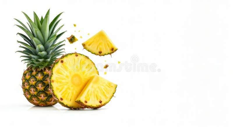 Pineapple Slices and Juice Explosion on White Background Ok Stock ...