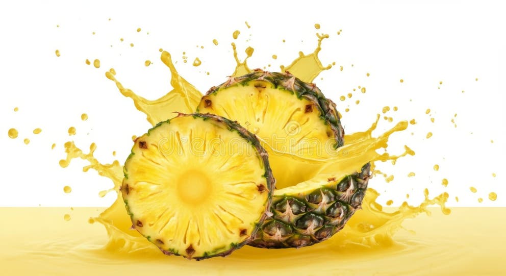 Pineapple Slices and Juice Explosion on White Background Ok Stock ...