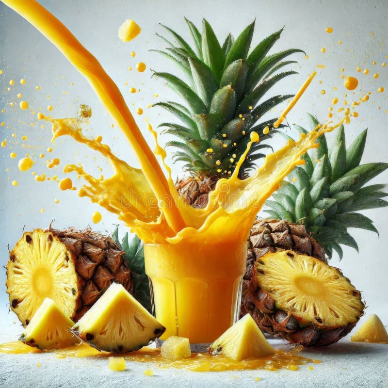 Pineapple Slices and Juice Explosion on White Background Ok Stock ...