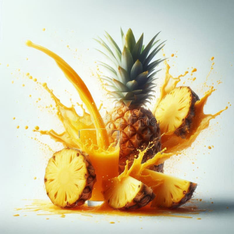 Pineapple Slices and Juice Explosion on White Background Ok Stock ...