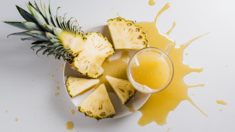Pineapple Slices and Juice Explosion on White Background Ok Stock ...