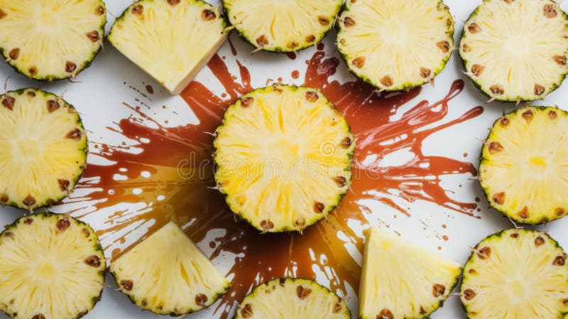 Pineapple Slices and Juice Explosion on White Background Ok Stock ...