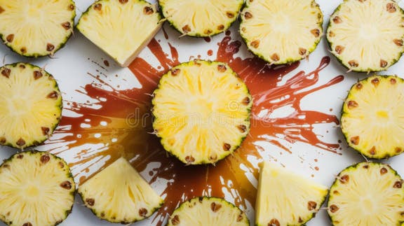 Pineapple Slices and Juice Explosion on White Background Ok Stock ...