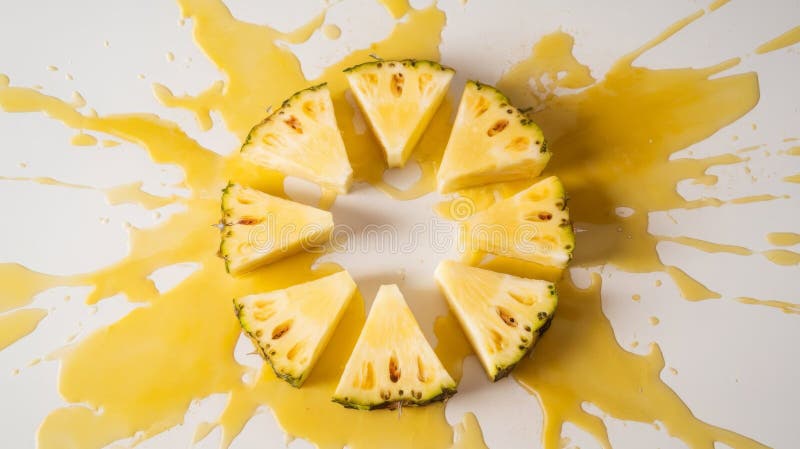 Pineapple Slices and Juice Explosion on White Background Ok Stock ...