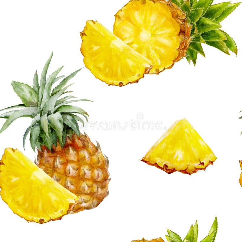 Pineapple Slices Seamless Pattern with Fresh Pineapples and Detailed ...