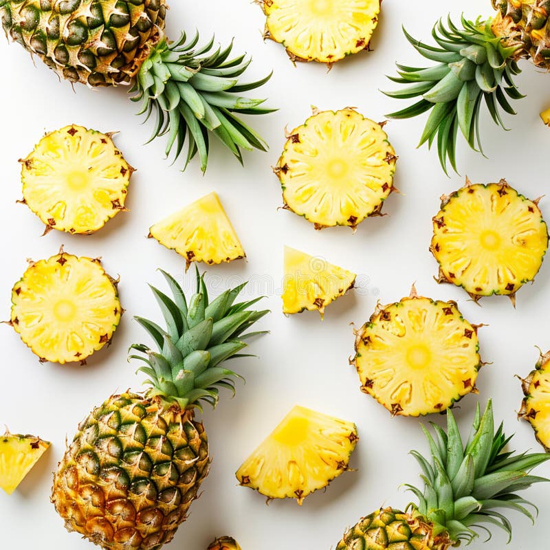 Pineapple Slices on White Background. Isolated, Square Frame. Stock ...