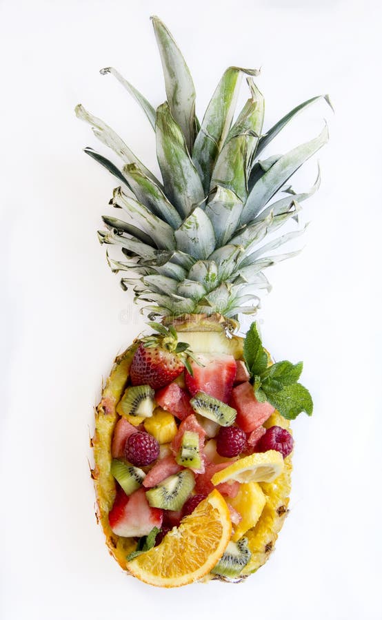 Pineapple Stuffed with Assorted Fruit Salad Stock Image - Image of ...