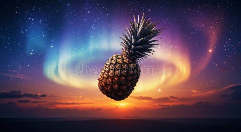 Pineapple in Space: Pixel Art Sunset Cosmic Landscape Stock Illustration - Illustration of ...