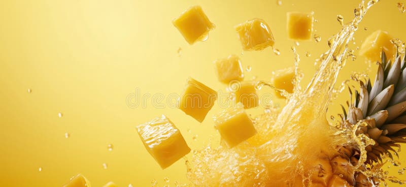 Pineapple Splash with Cubes, Vibrant Yellow Background, Dynamic Water ...