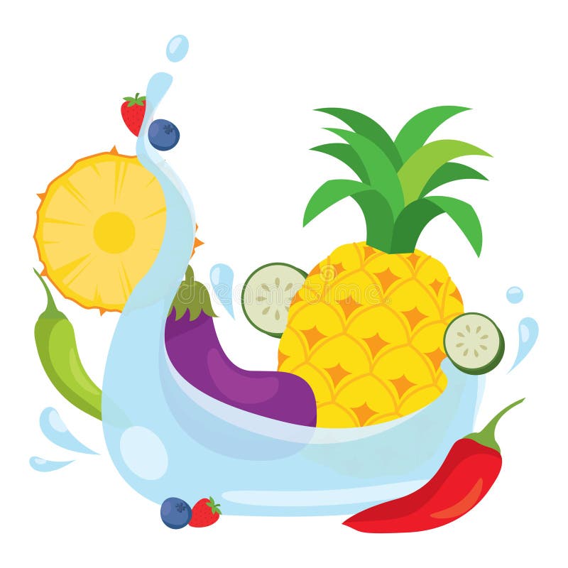 Pineapple Splash with Cucumber, Eggplant and Chili Vector Stock ...