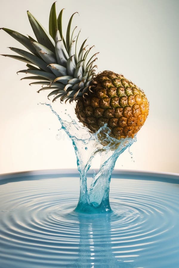 Pineapple Splashing into a Blue Pool of Water. Stock Image - Image of ...