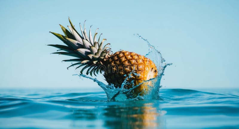 Pineapple Splashing into Water with a Blue Background. Stock Image ...