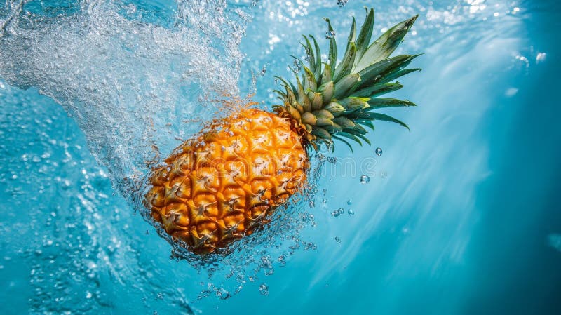 Pineapple Splashing into Water, Vibrant Summer Freshness Concept Stock ...